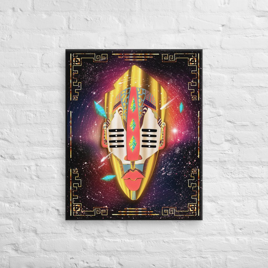Afrofuturism Art "Retro Gold African Mask No. 21" African Contemporary ...