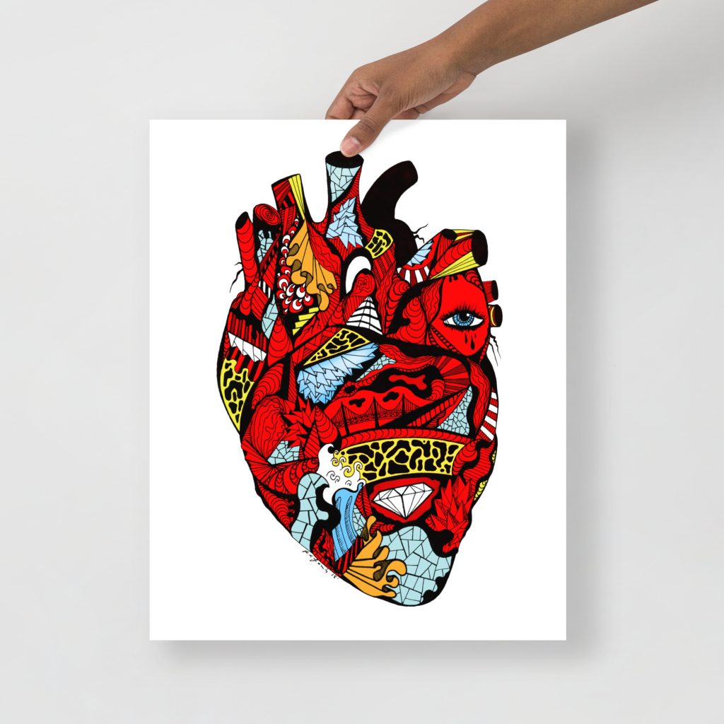 Heart Drawing “Transparent Heart” Anatomical Heart Art Print - Kenal ...