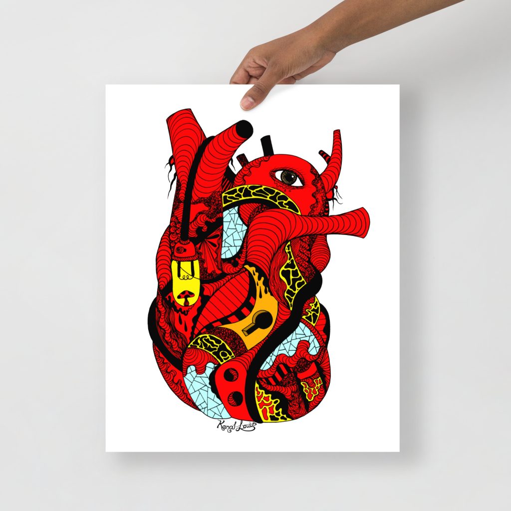 Heart Drawing “Red Light Heart” Anatomical Heart Art Print - Kenal ...