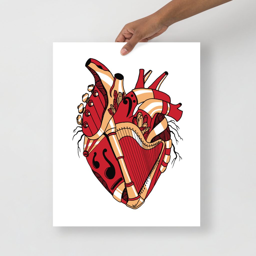 Heart Drawing “Musical Heart No. 2” Anatomical Heart Art (Red and Cream ...