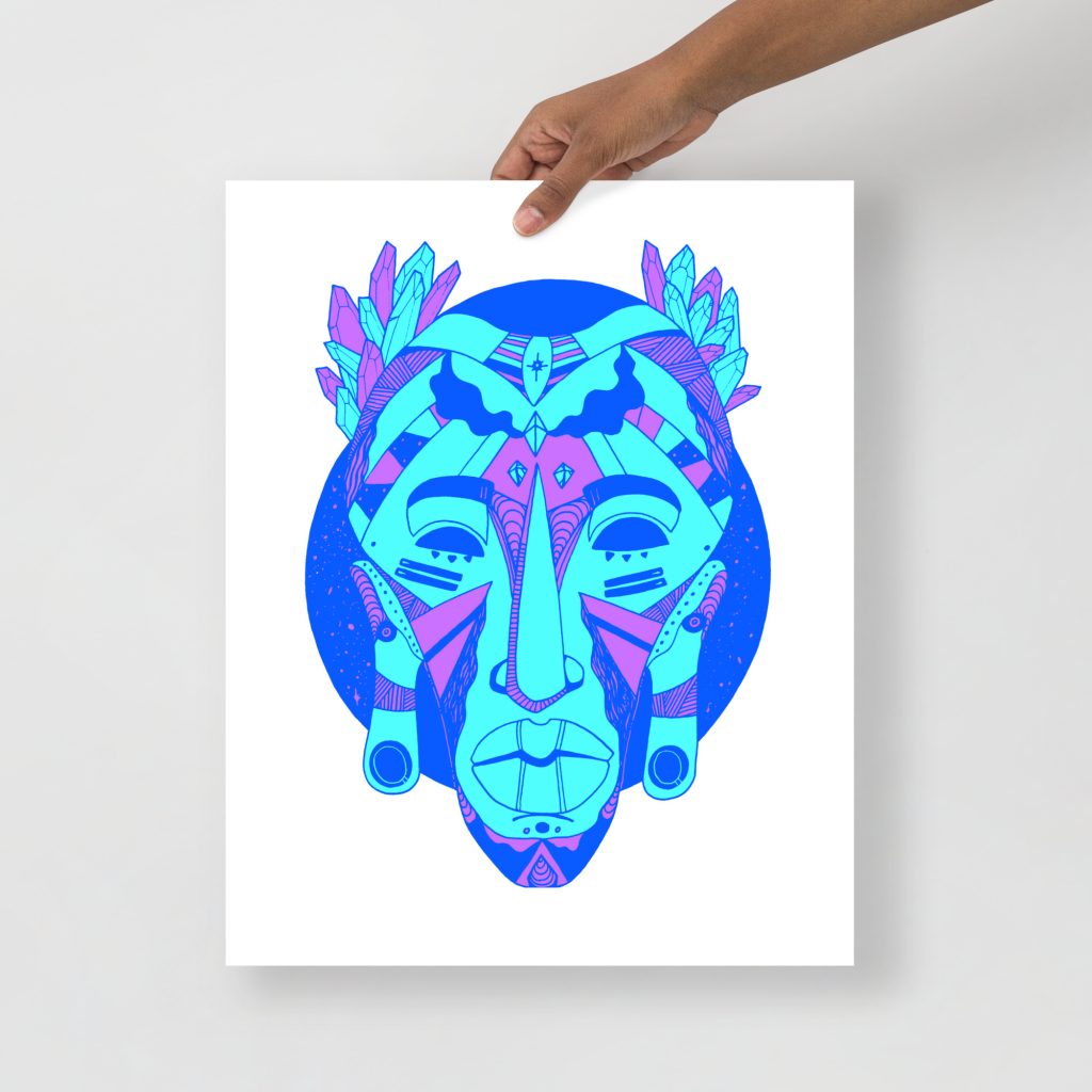 Blue Art Print "Blue African Mask 1 of 100" Blue Drawing Art - Kenal ...
