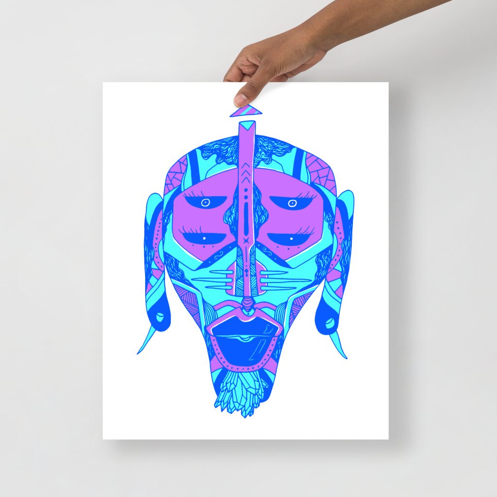 Blue Art Print "Blue African Mask 11 of 100" Blue Drawing Art - Kenal ...