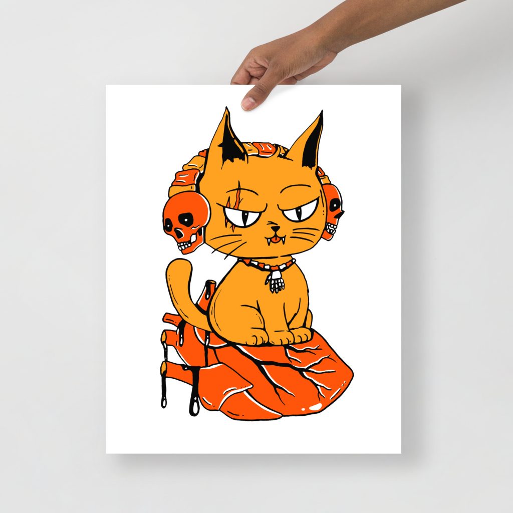Black and Orange Cat Drawing “Wicked Cat on a Heart” Cat Art Print ...