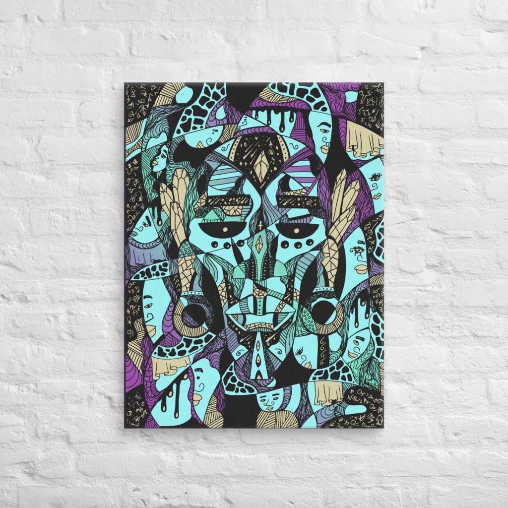 Purple Afrocentric Art "Atok and 12 Tribe Chiefs" African Mask Art ...